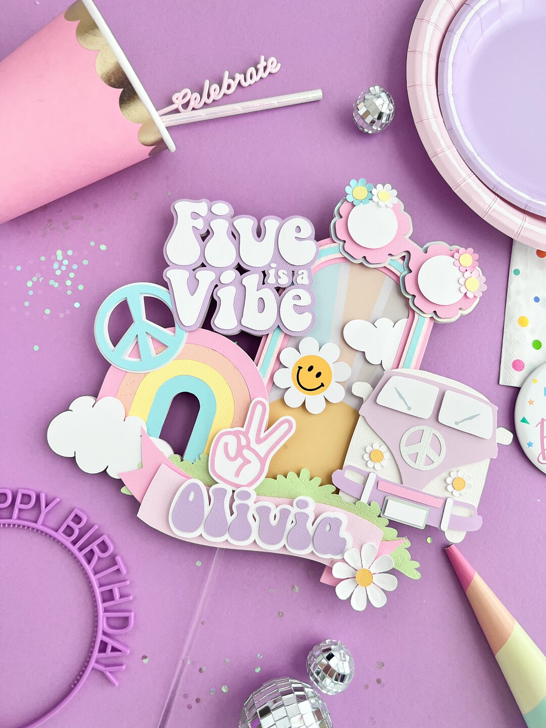 Groovy Cake Topper, Hippie Cake Topper, Groovy Birthday Party, Five is ...