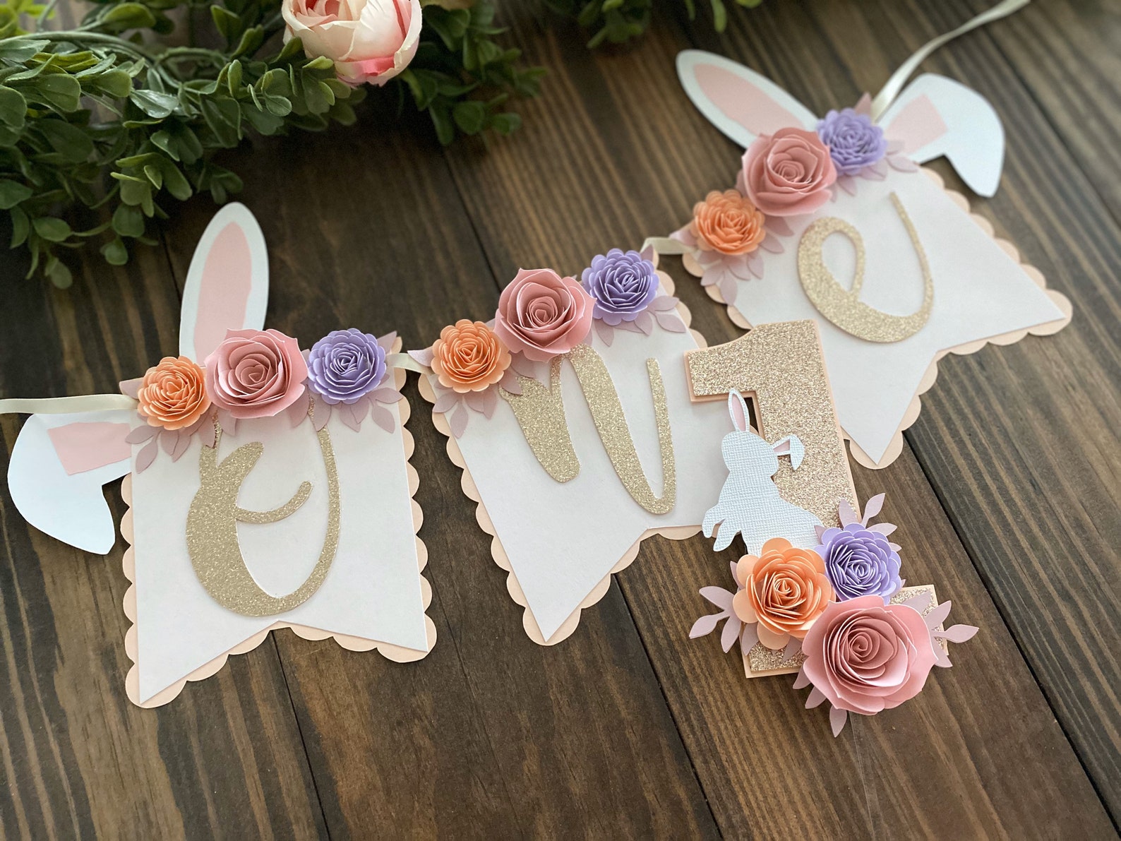 Bunny One High Chair Banner Bunny Floral Banner 1st Birthday - Etsy