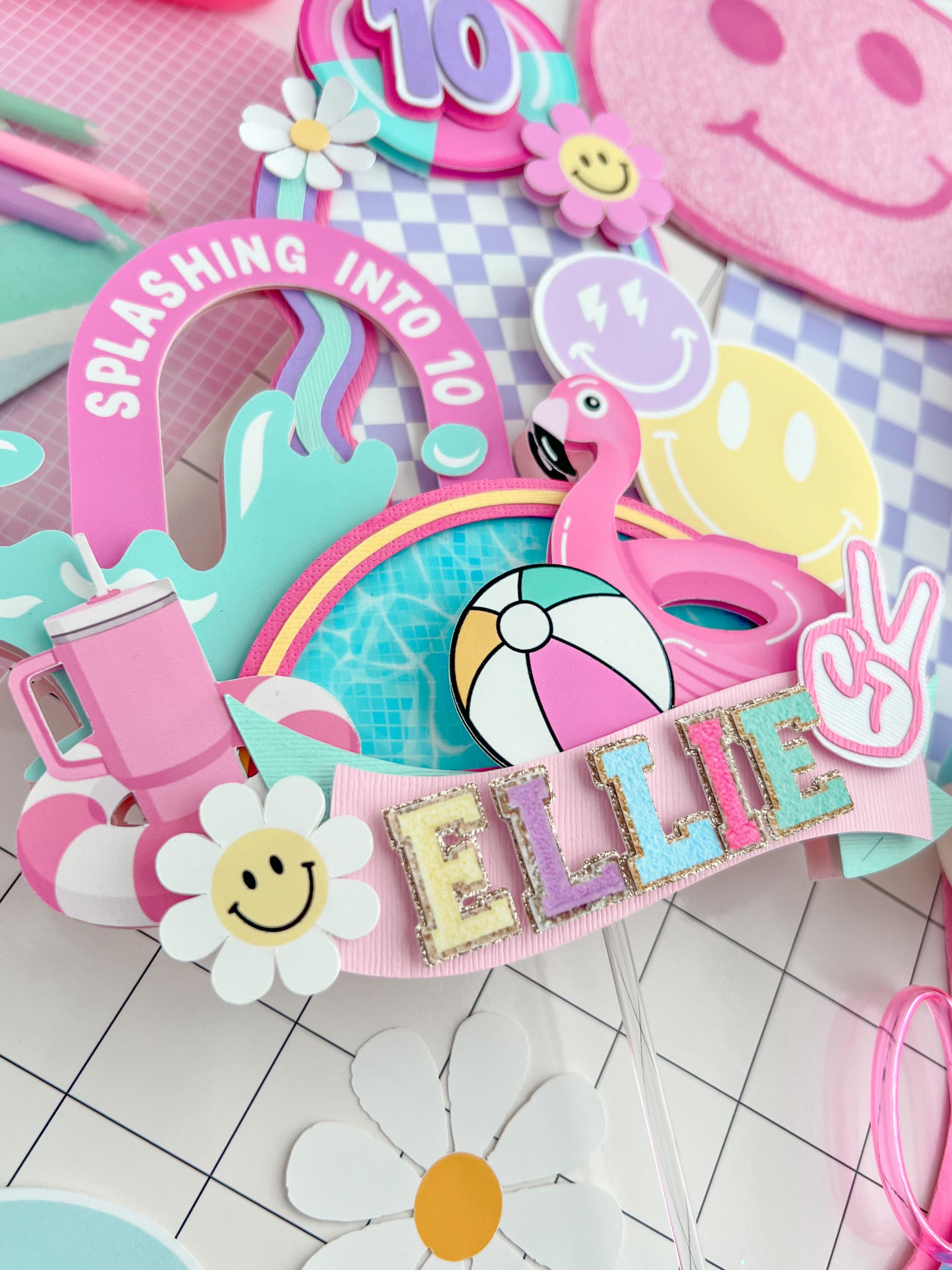 Preppy Pool Party Cake Topper, Splashing Into 10 Cake Topper, Teen Girl ...