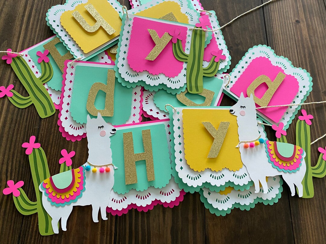 Llama Happy Birthday Banner, First Fiesta Banner, Llama Banner, Llama ...