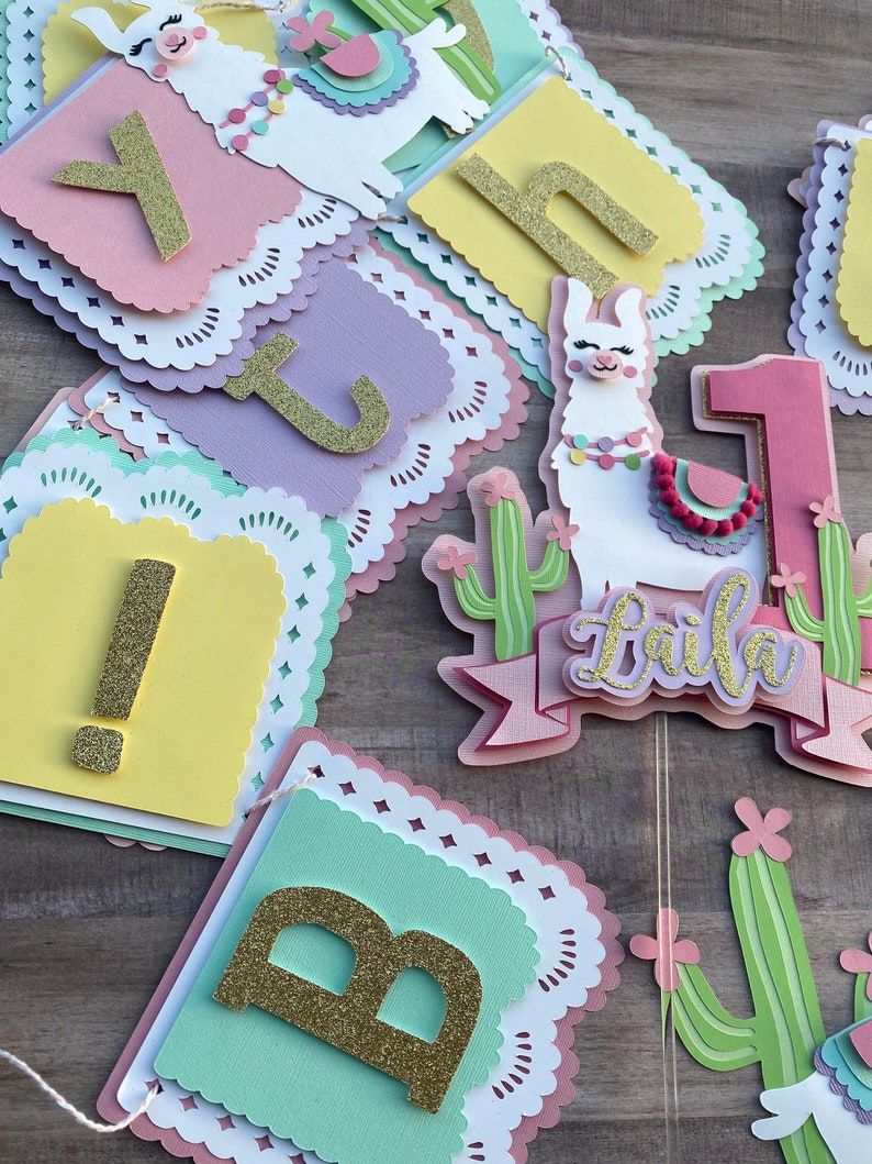 Llama happy birthday banner first fiesta banner llama | Etsy