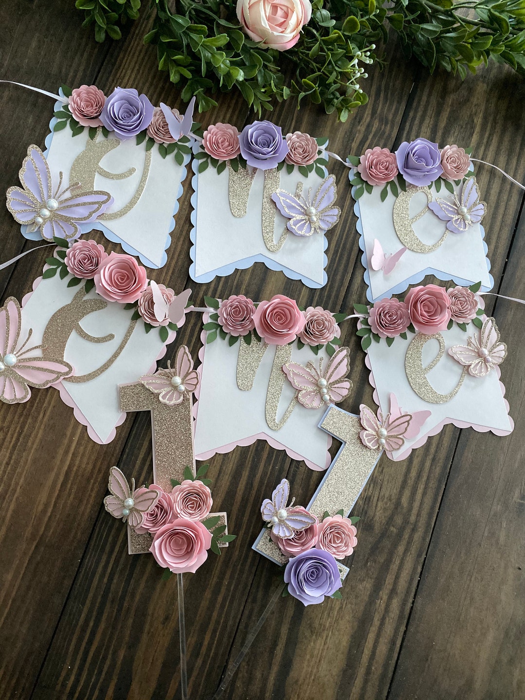 Butterfly Theme Banner, Butterfly Floral Banner, 1st Birthday Butterfly ...