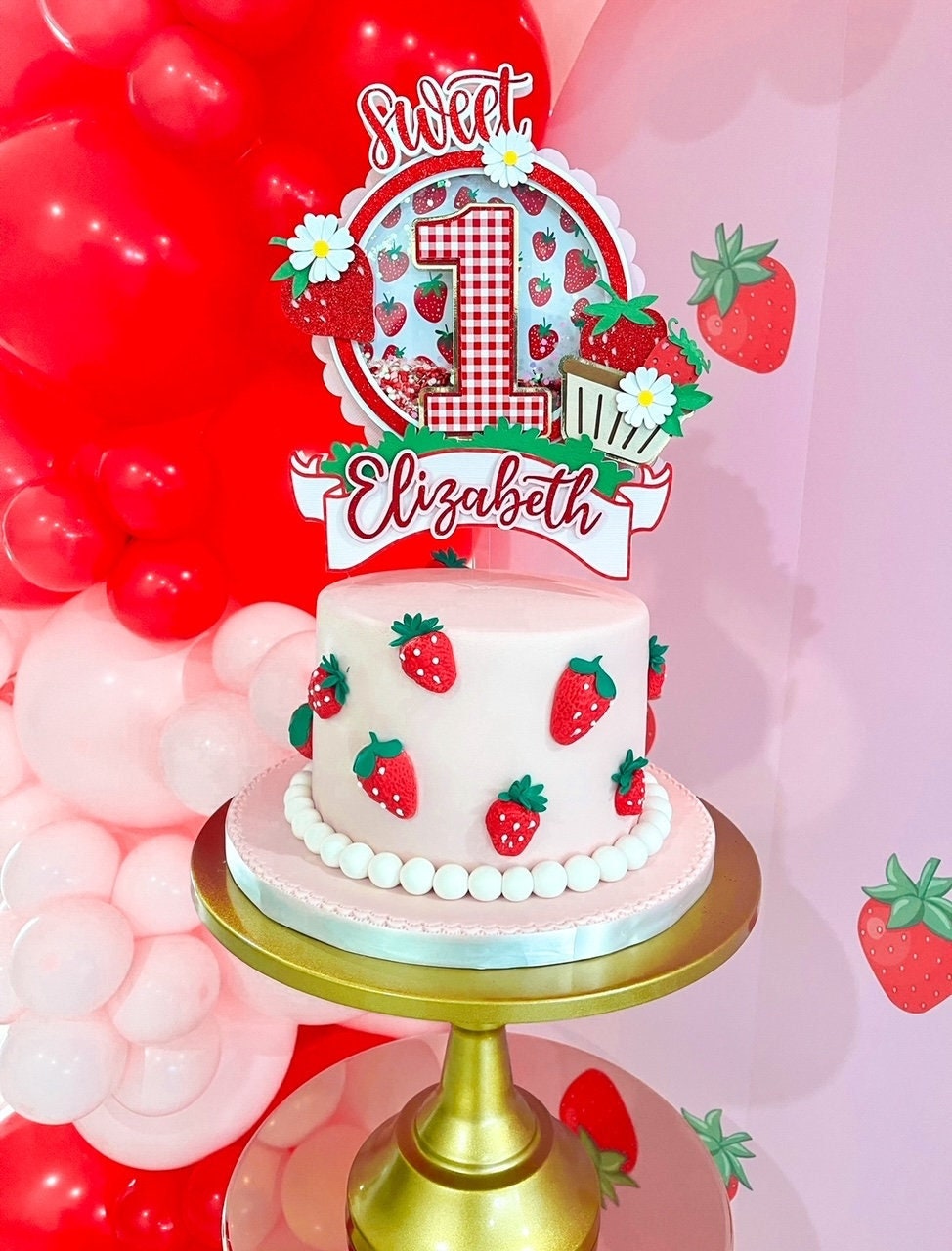 Berry First Birthday Cake Topper, Strawberries and Daisies 1st Year ...