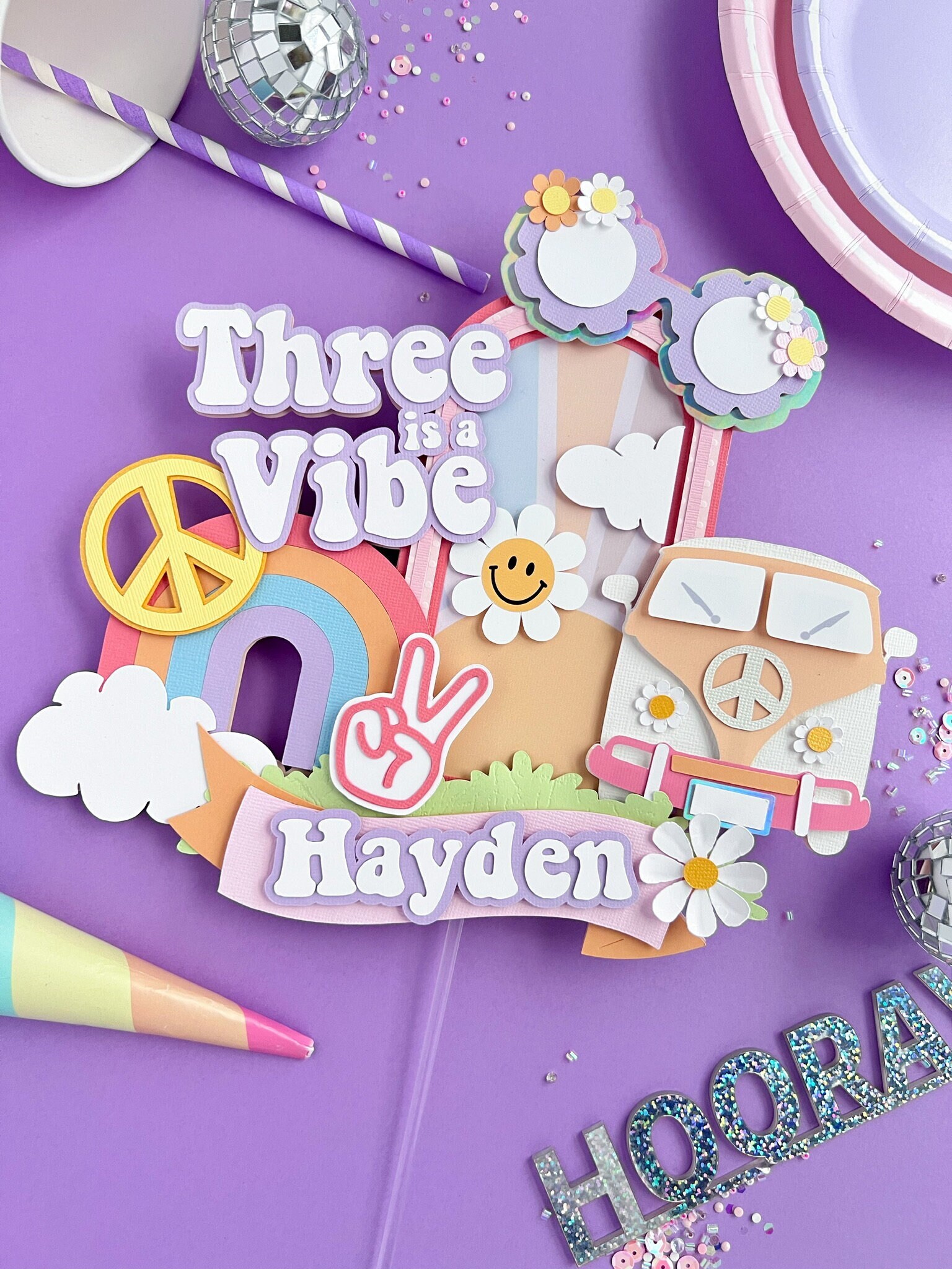Groovy Cake Topper, Hippie Cake Topper, Groovy Birthday Party, Five is ...