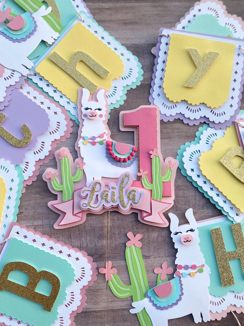 Llama happy birthday banner first fiesta banner llama | Etsy
