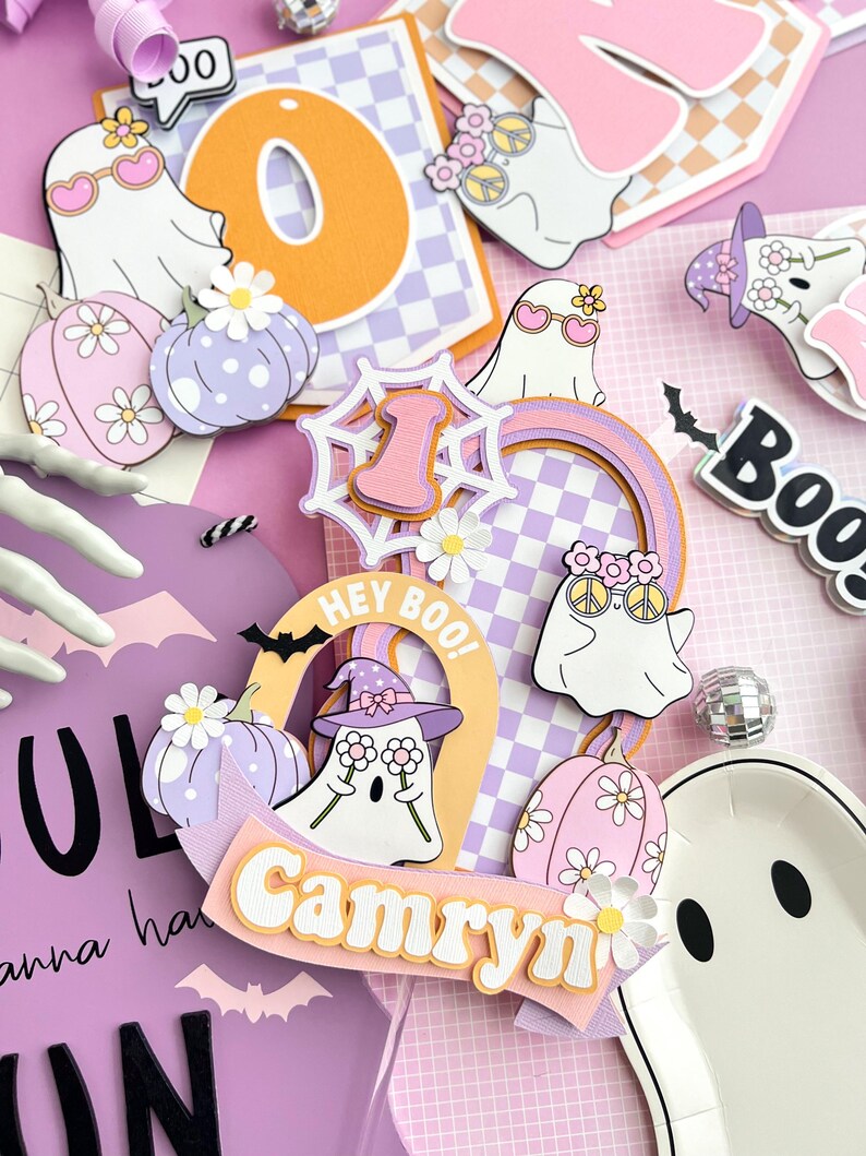Halloween Groovy Cake Topper, Retro Groovy Halloween Cake Topper, Ghost ...