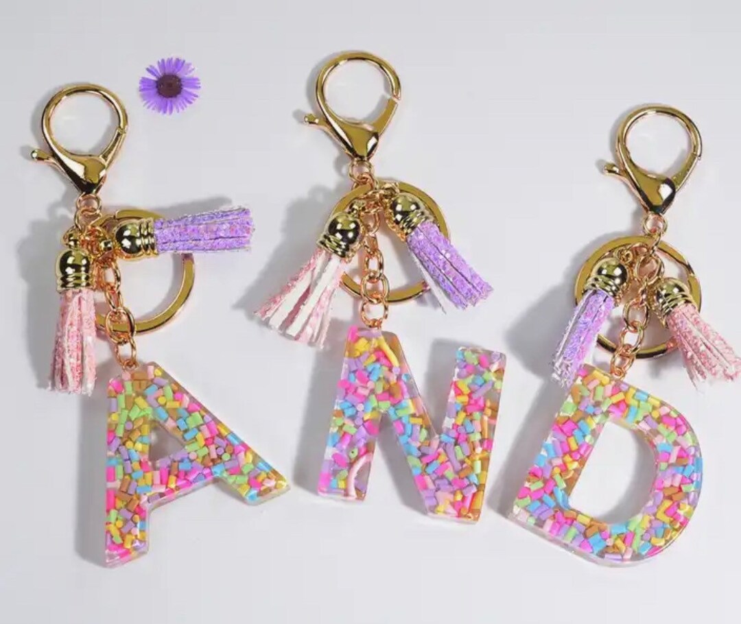 Personalized Keychain Resin Initial Keychain Sweet Rainbow Soft Clay ...