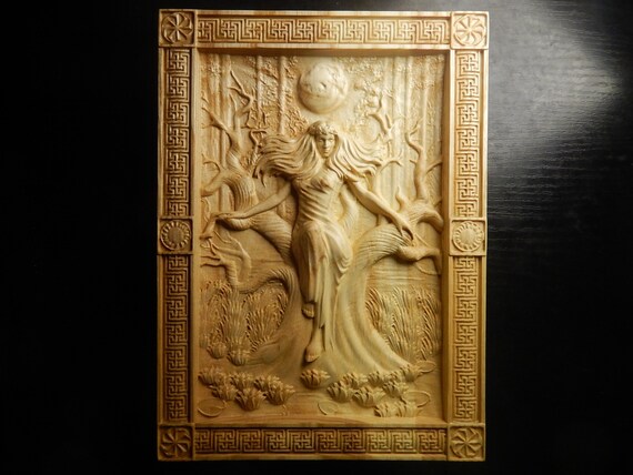 Wood carved picture wall decoration plaque. Mara from Germanic | Etsy