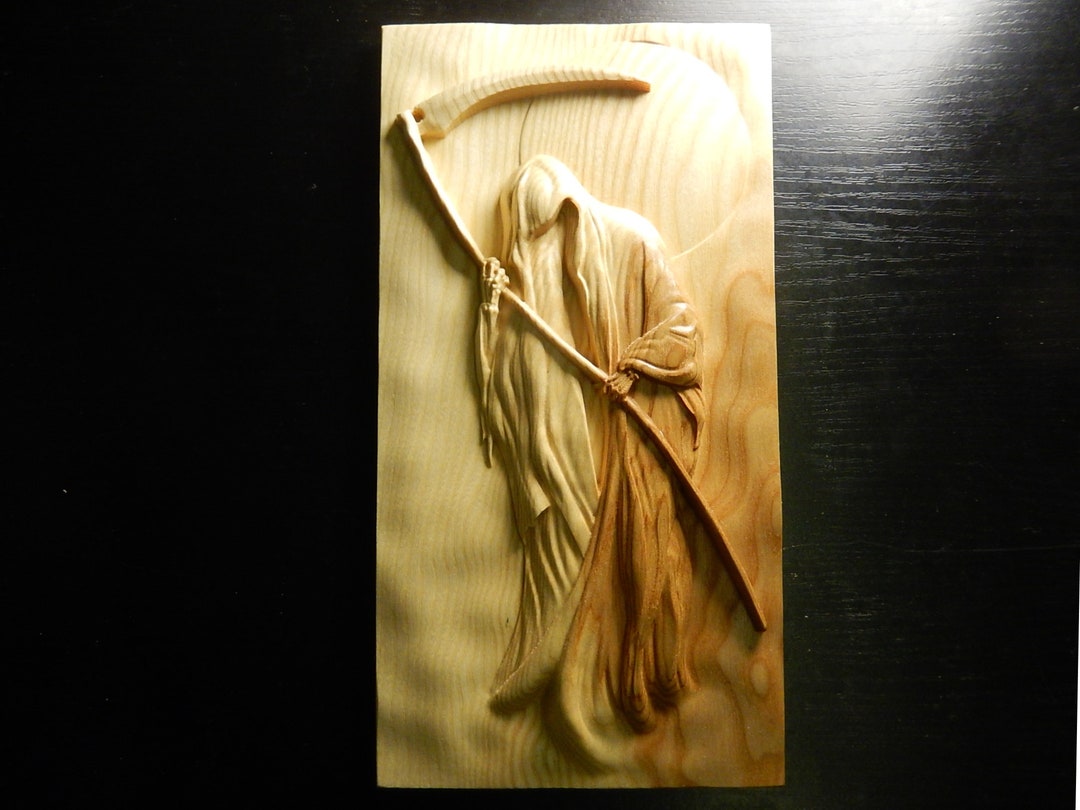 Wood Carved Picture Wall Decoration Plaque. Grim the Reaper. Death - Etsy