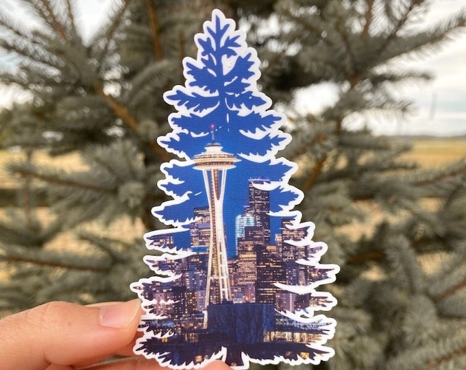 Seattle Skyline Evergreen Tree Sticker | Pacific Northwest Sticker ...