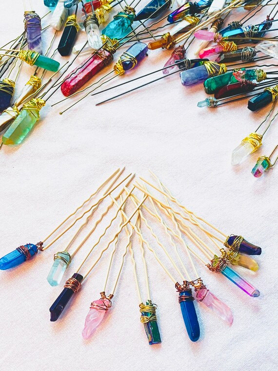 Crystal and Stone 3 Inch Hair Pins Wire Wrapped Gem Hair - Etsy