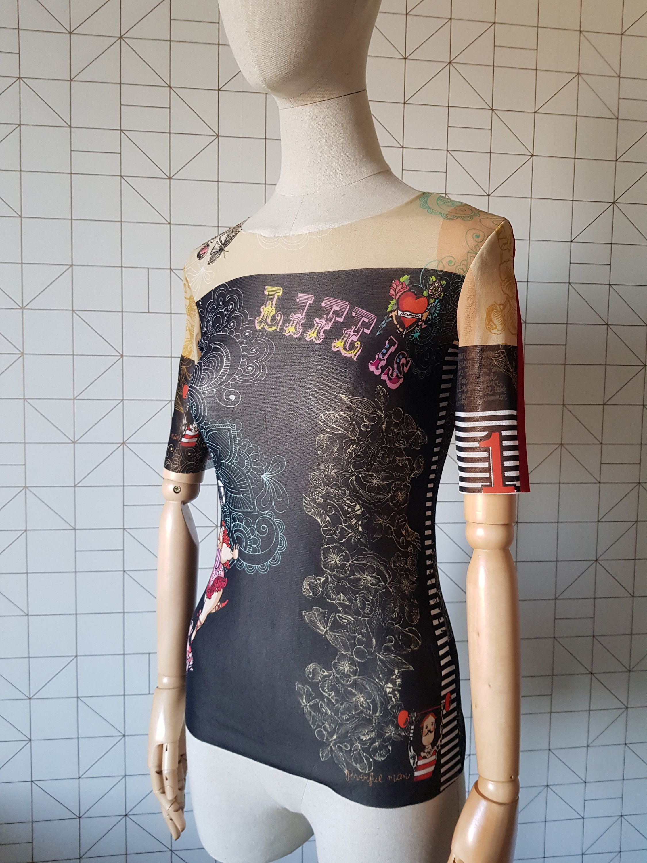 Tattoo Print Skinny Top Mesh Crop Top RO Skinwear Tattoo - Etsy