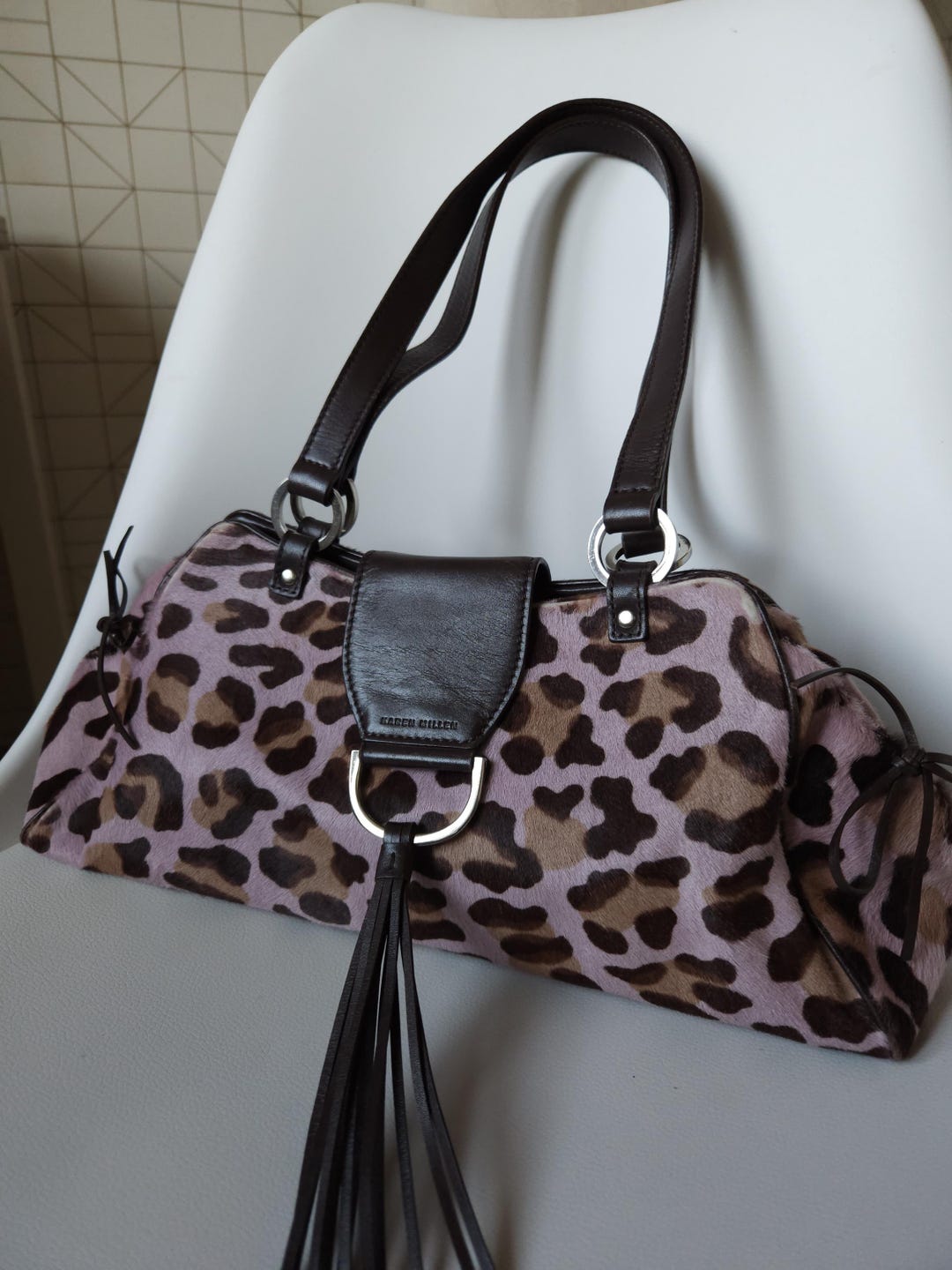 Vintage Karen Millen Leopard Print Leather Bag, Animal Print Calf Hair ...