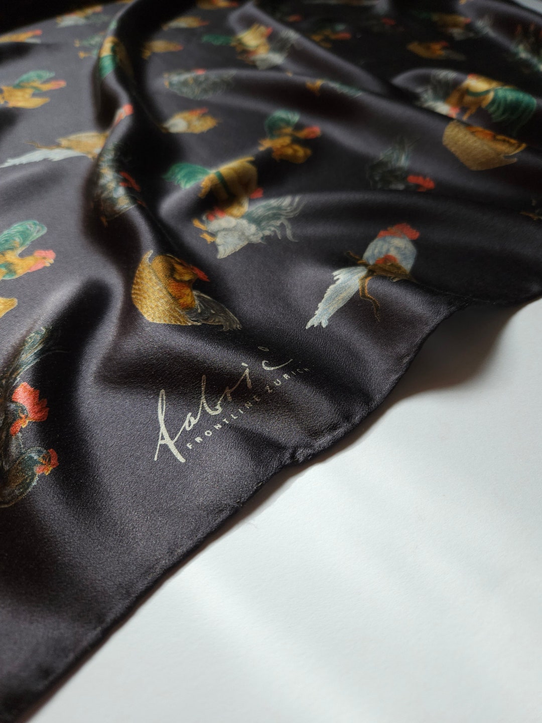 Fabric Frontline Silk Scarf, Rooster Chicken Print, Zurich Design - Etsy