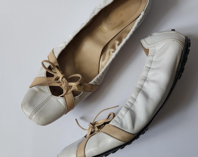 Tod’s Leather Ballerina Flats, White Buckle Flats, Leather Ballet Flats, Womens Tod’s Slip on ...