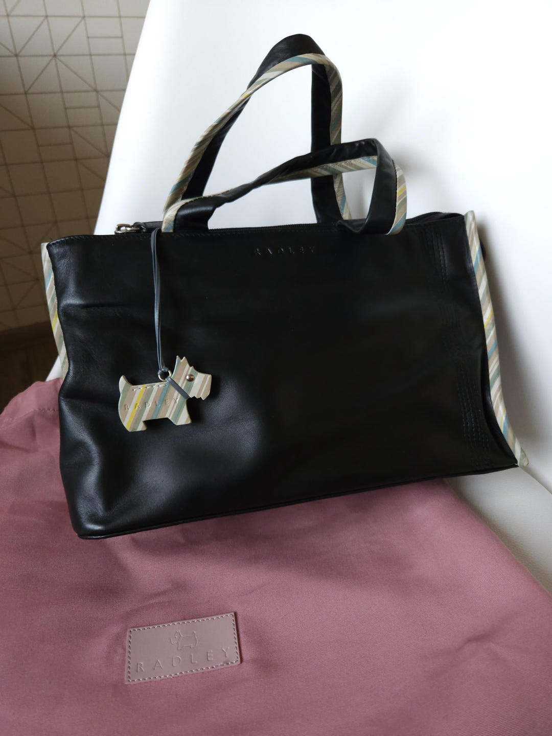 Original Vintage Radley Bag, Top Handle Bag, Radley Small Bag, Black ...