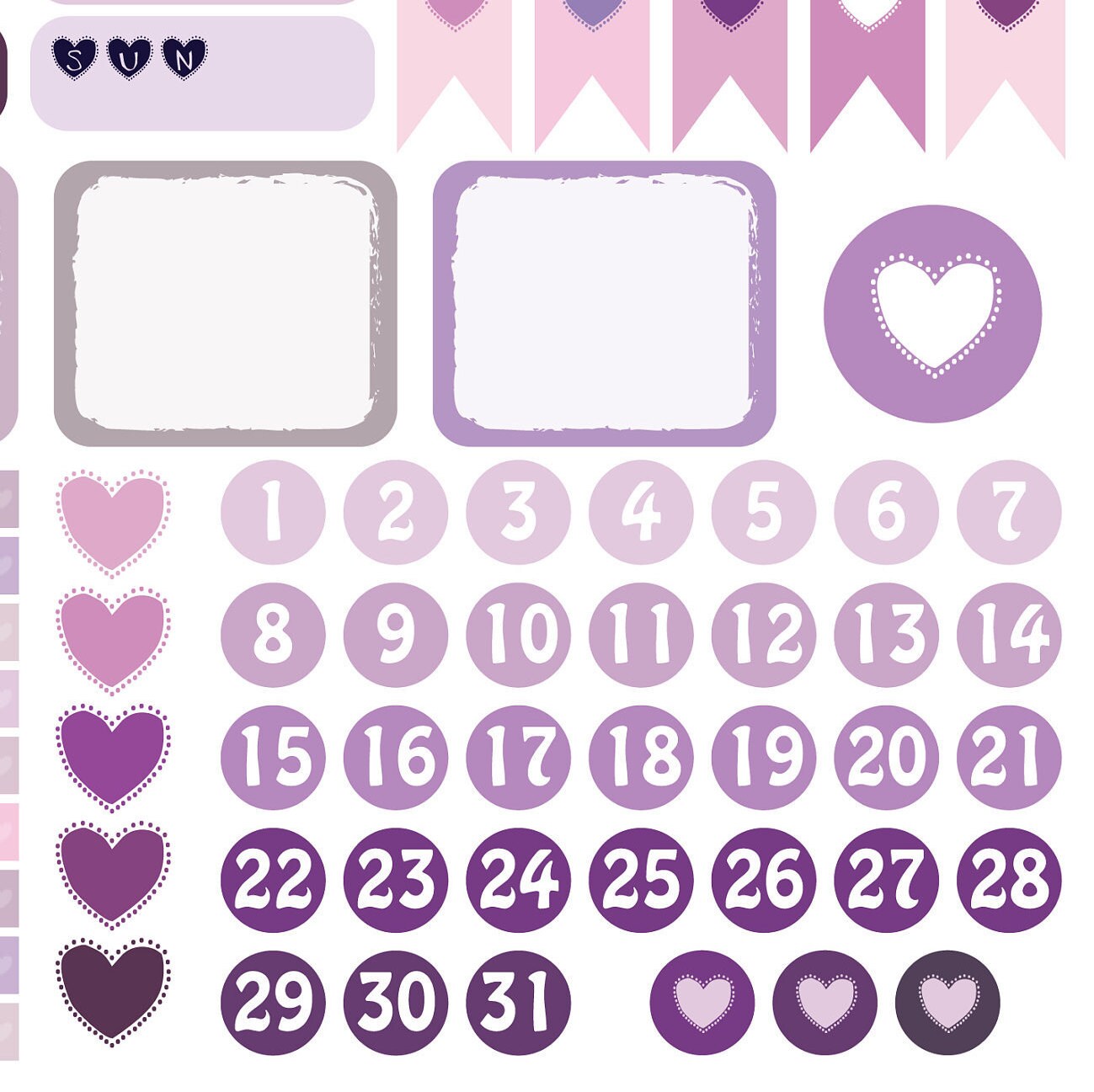Planner Printable, Hearts Stickers, Happy Planner Stickers, Calendar ...