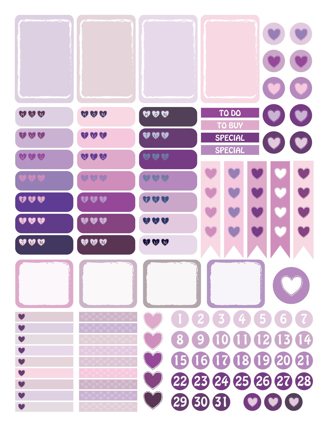 Planner Printable, Hearts Stickers, Happy Planner Stickers, Calendar ...