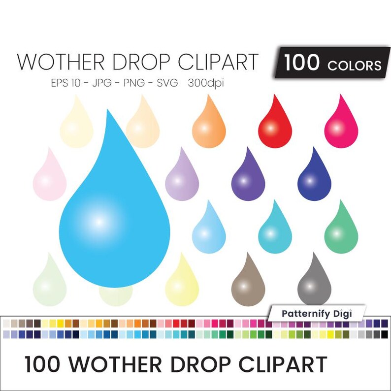 Drop Clipart, 100 Colors - Etsy