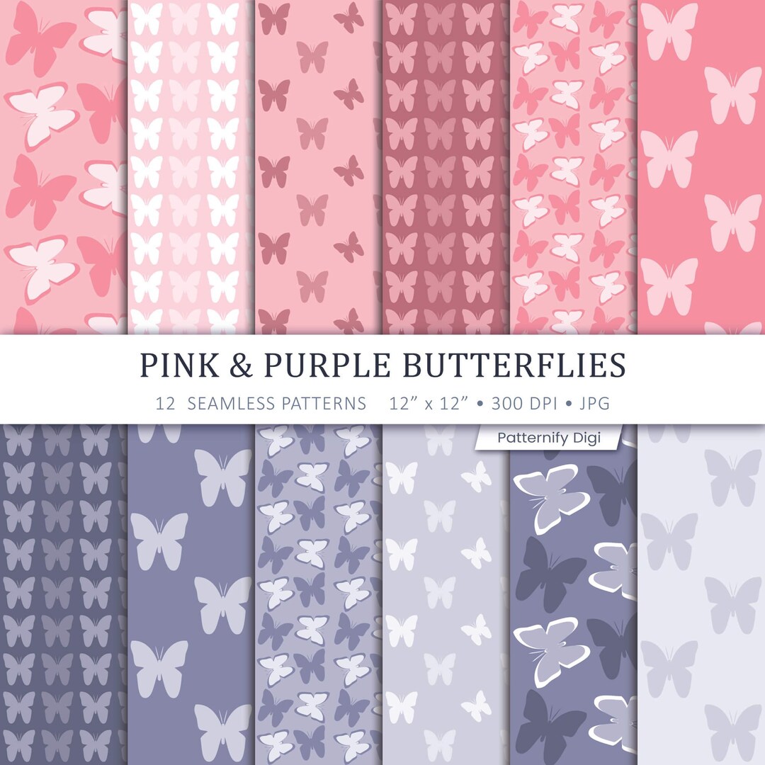 Pink Purple Butterflies Seamless Patterns, Digital Paper for ...