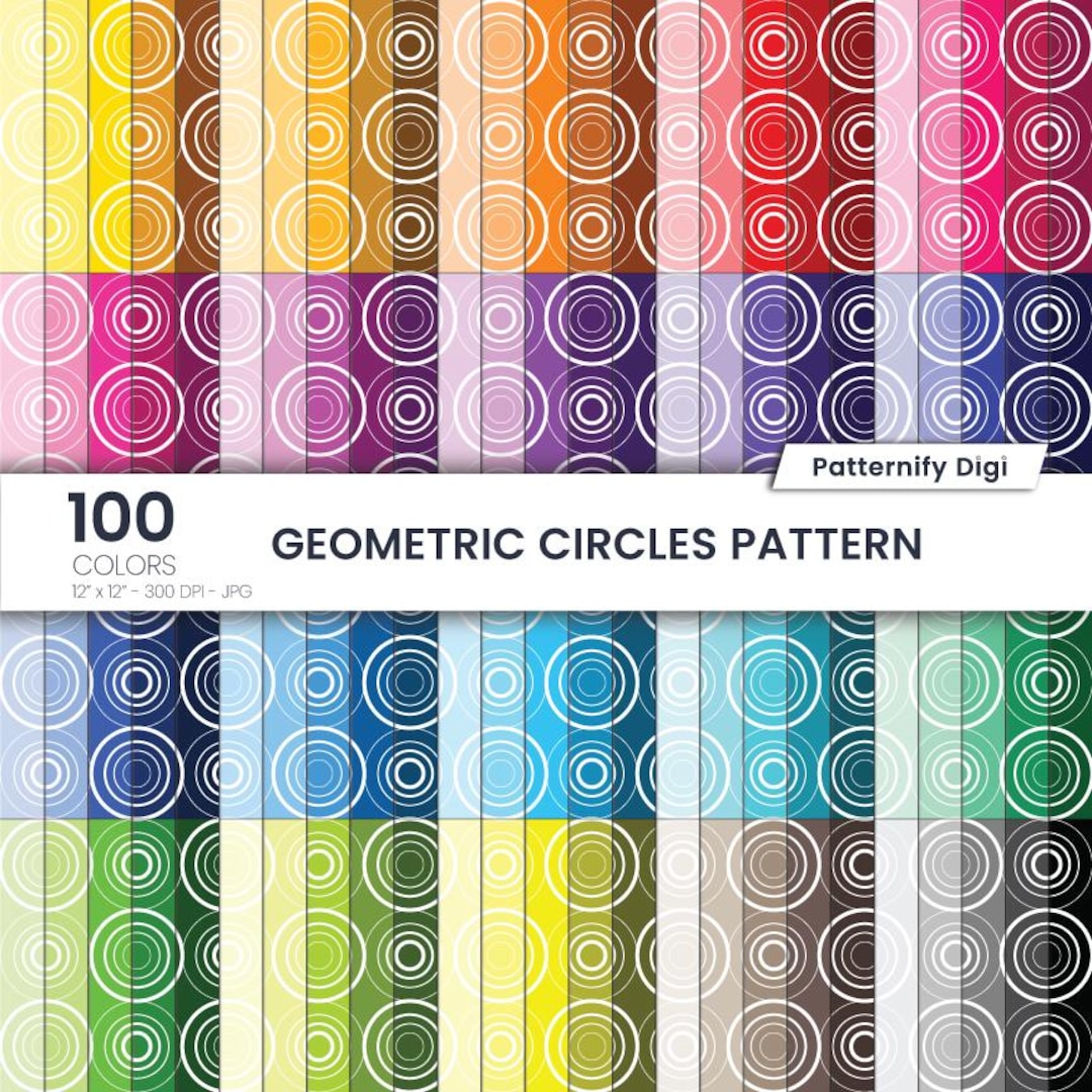 100 Colorful Circles Digital Paper, Seamless Pattern (12x12 JPG ...