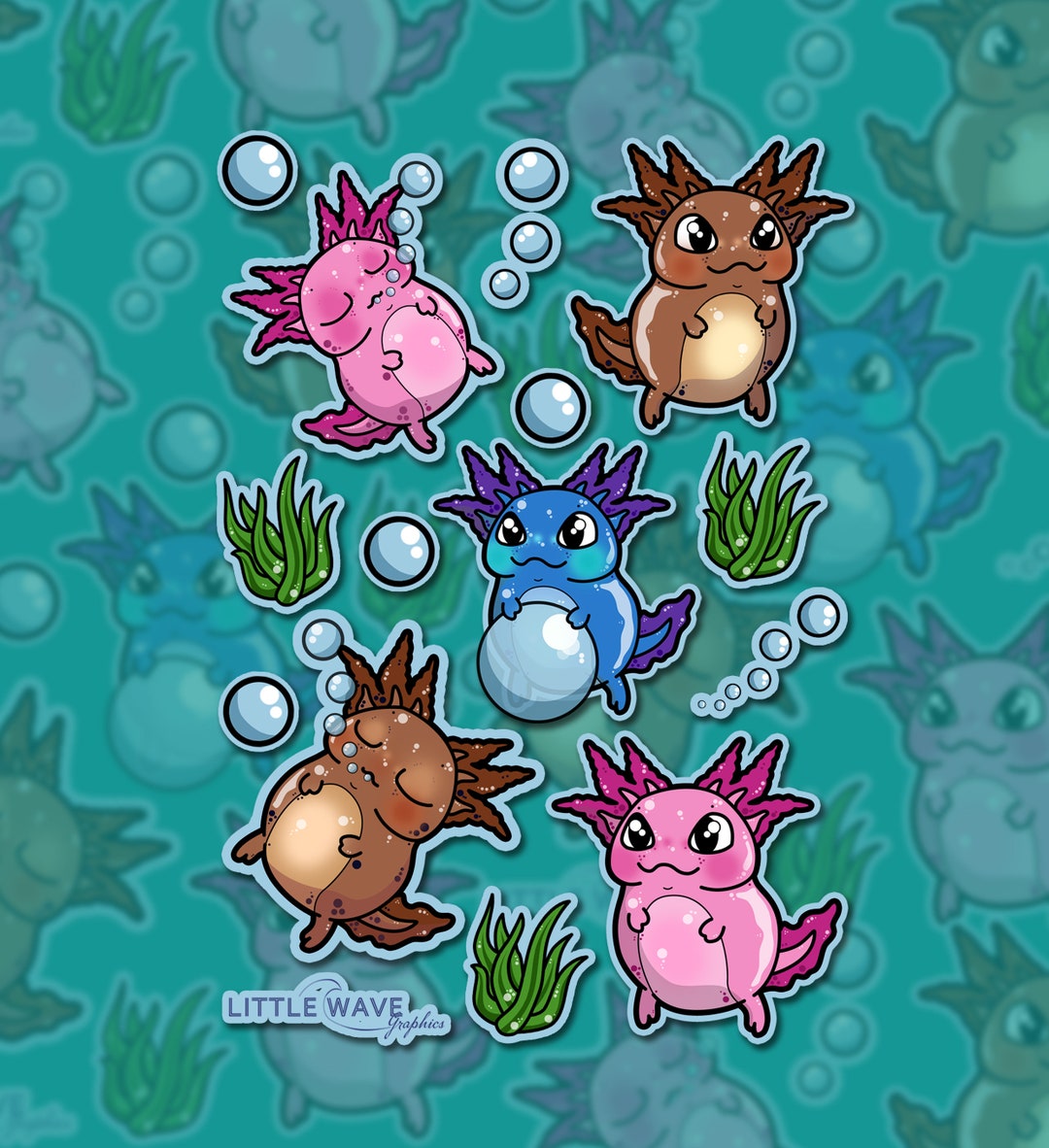 Cute Axolotl Sticker Sheet Kawaii Adorable A6 Decal Set - Etsy
