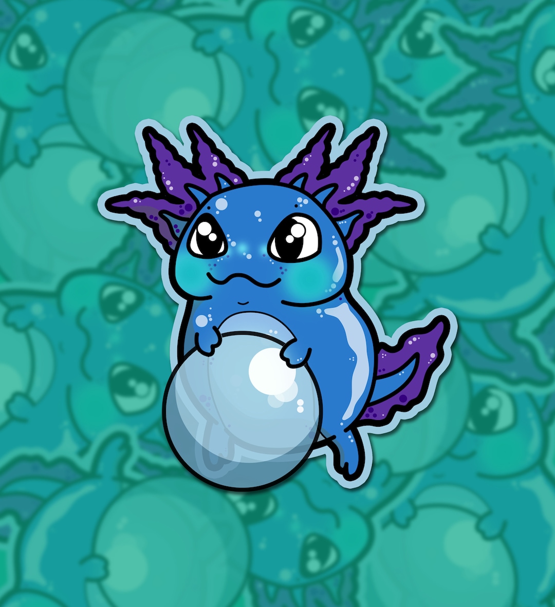 Cute Blue Axolotl With Bubble Sticker Kawaii Adorable Decal Chibi - Etsy