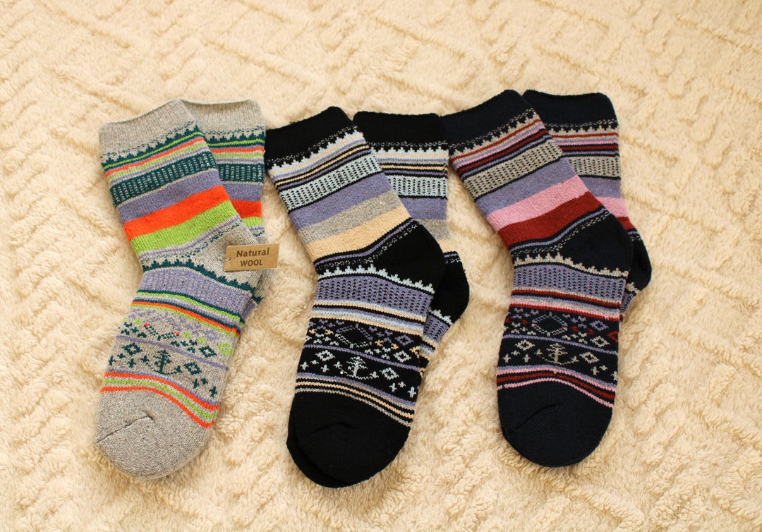 Cozy Wool Socks 3-pack – Thick Natural Sheep Wool Winter Socks, Fluffy ...