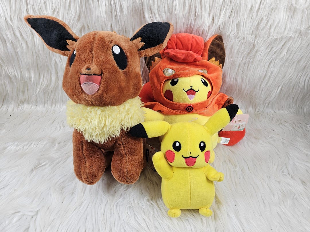 3 Pokemon Plush Lot - Pikachu Vulpix Cape, Pikachu NWT, and Evie Build A Bear - Etsy