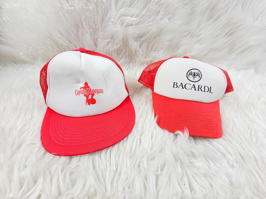 2 Vintage Spirit Liquor Hats- Captain Morgan and Bacardi Hitwear ...