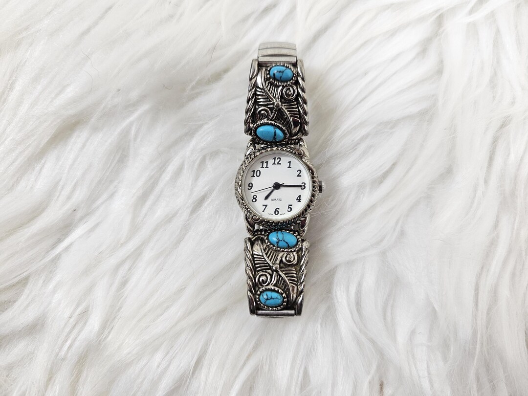 Vintage Avon Unisex Wristwatch Wrist Watch Metal Silver Turquoise ...