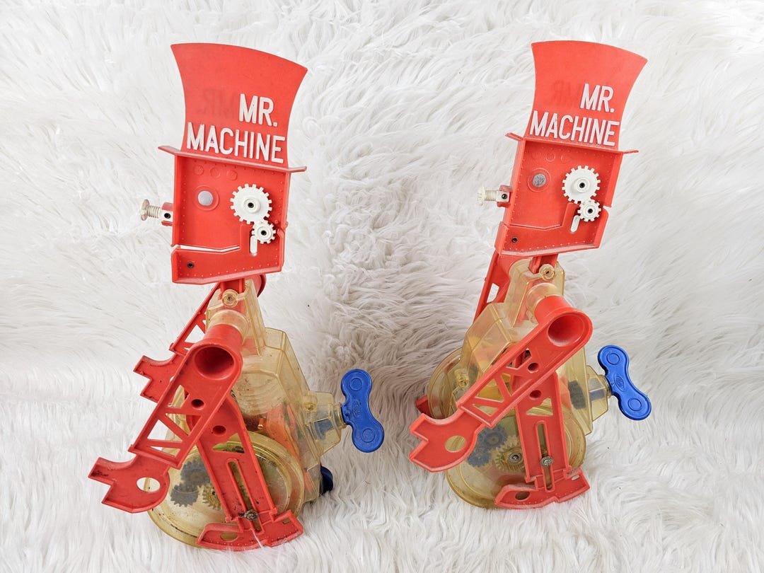 2 Vintage MR. MACHINE Robot Toys Ideal Toy Co. 1961 1977 Walk N Whistle ...