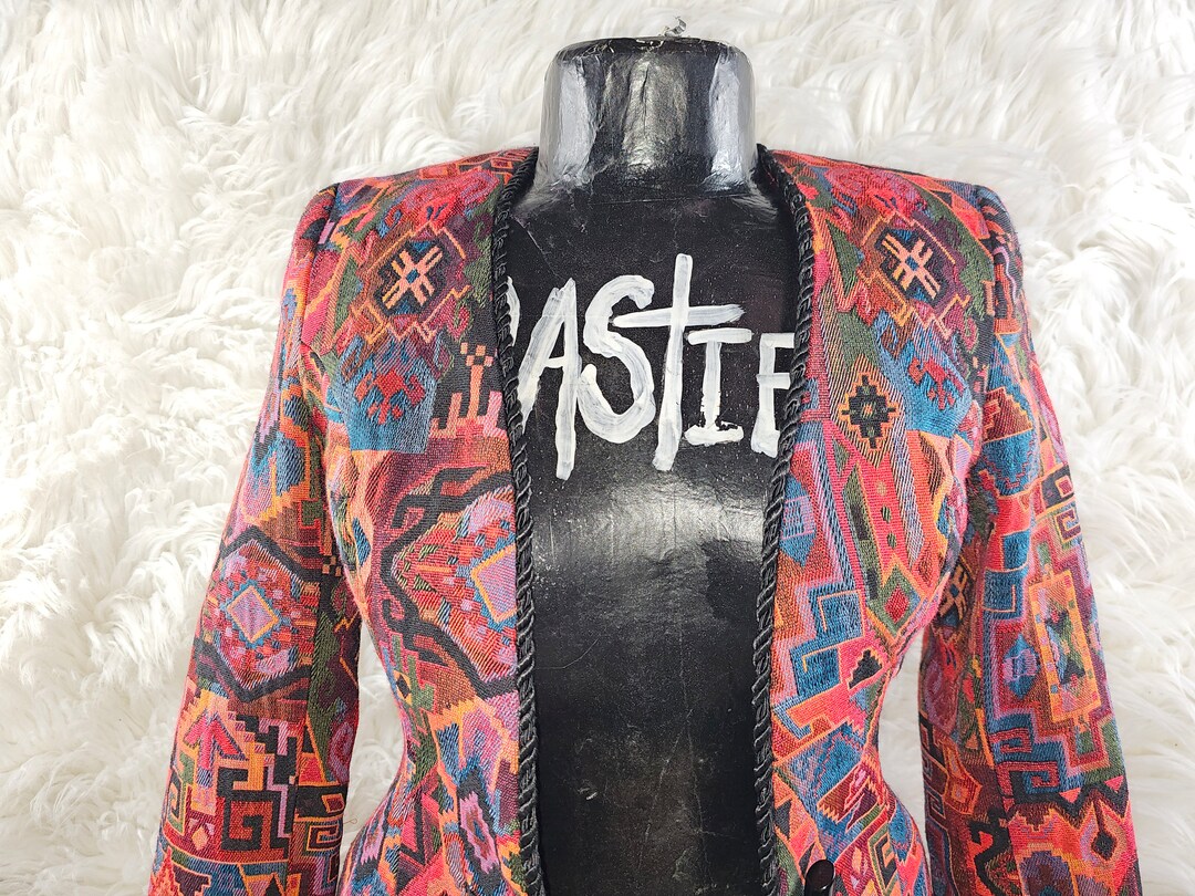 Vintage Colorful Funky Margi Kent Womens Abstract Tribal Blazer Jacket ...