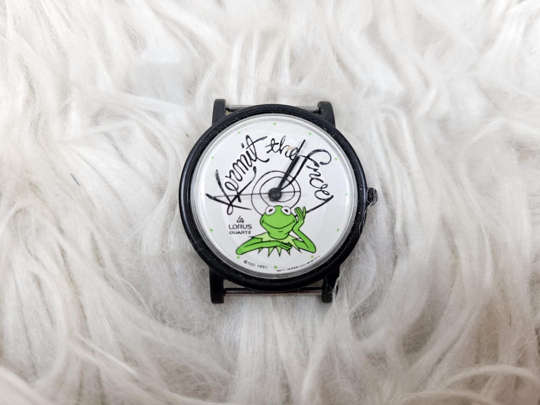 Lorus Kermit the Frog 1991 Black Round Case Black Faux Leather Band ...