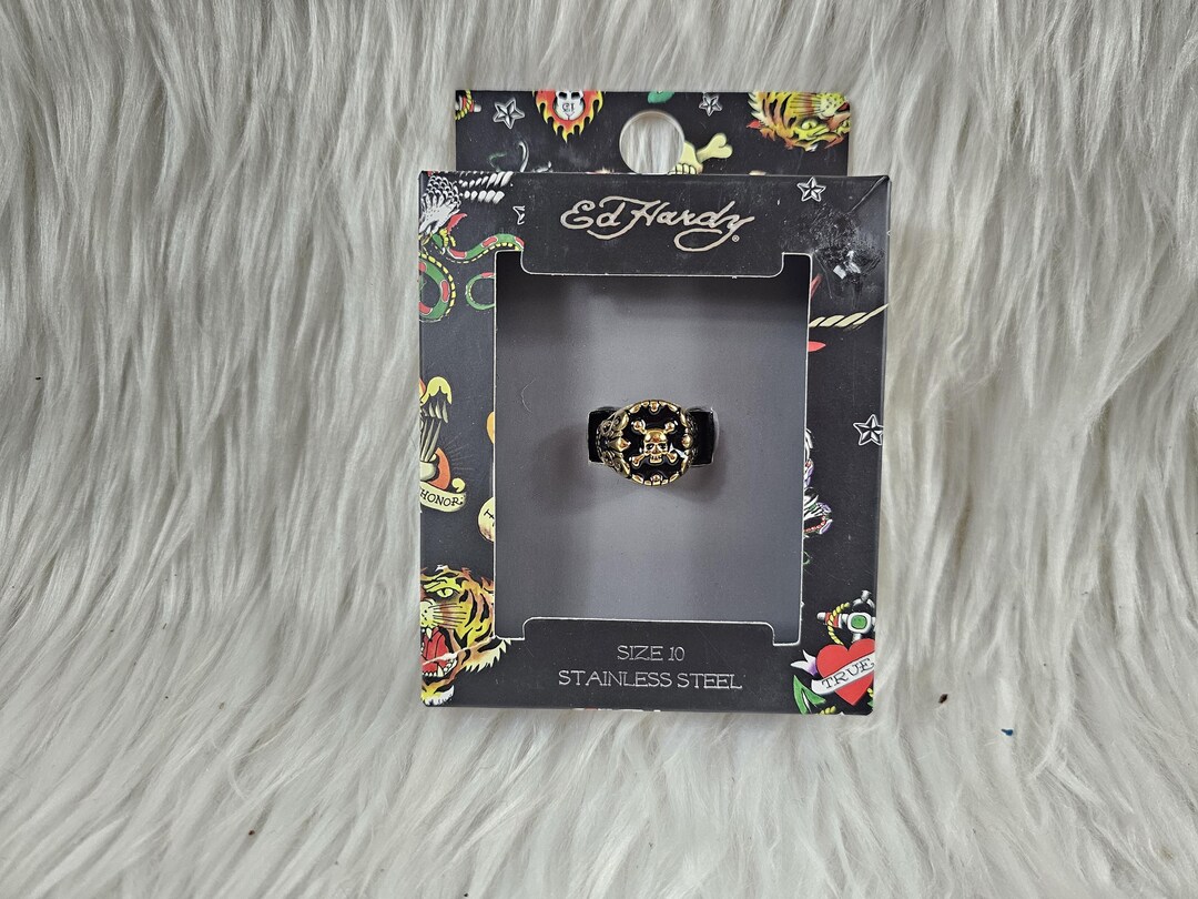 Rare Ed Hardy Black and Gold Skull Stainless Steel Ring - Size 10 - Etsy