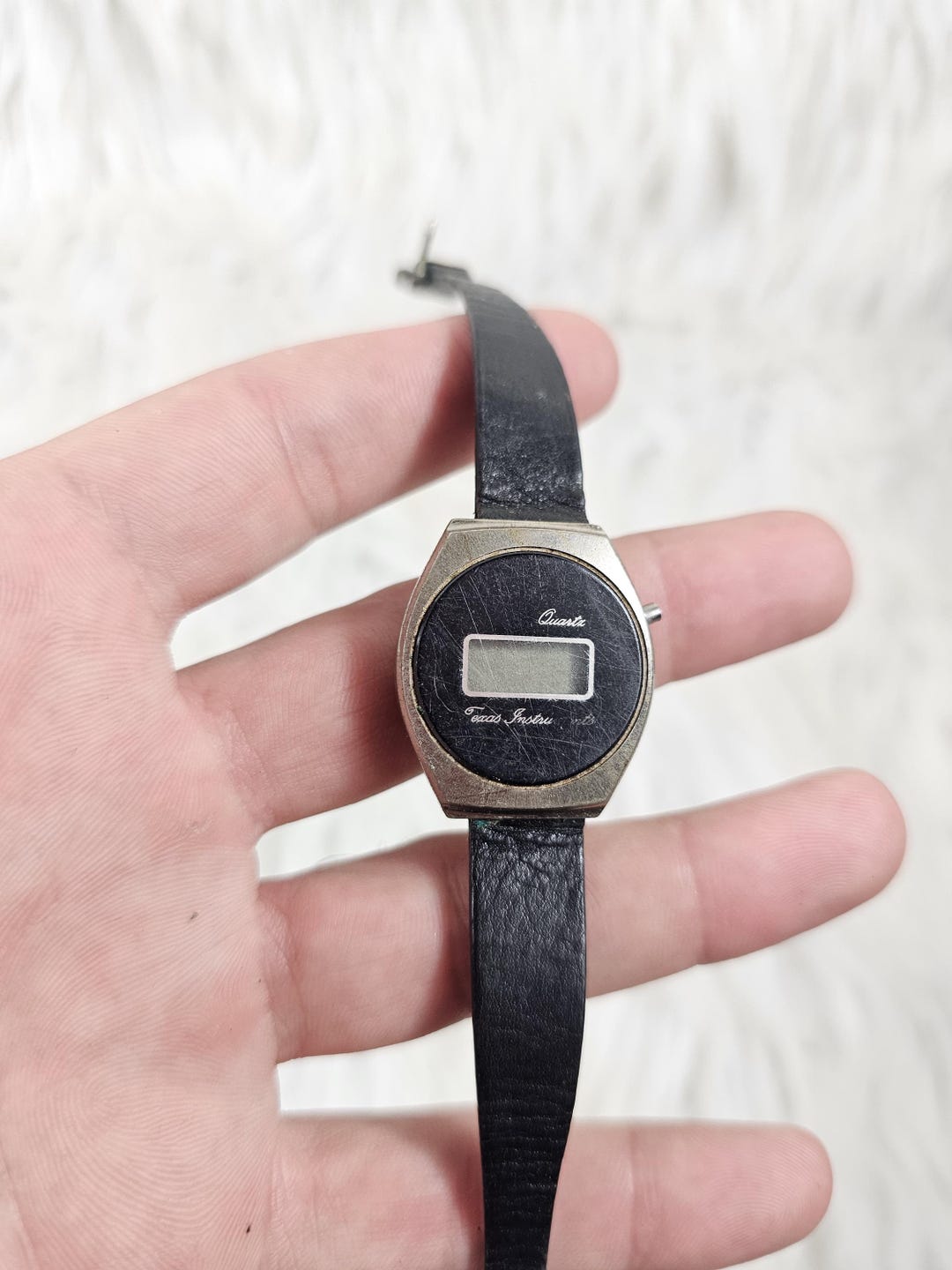 Vintage Texas Instruments LCD Quartz Watch Silver Black - Needs Battery ...