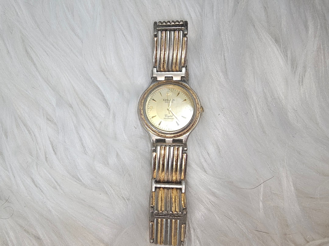 Vintage OMAX Crystal Watch Gold Tone Ceramic Coated Waterproof - Needs ...