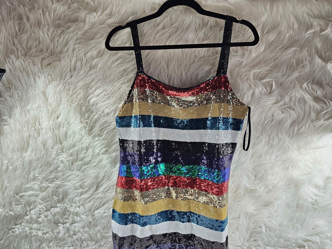 Rainbow Sequin Psychedelic Curvy Girl Sleeveless Dress - Fits Like ...