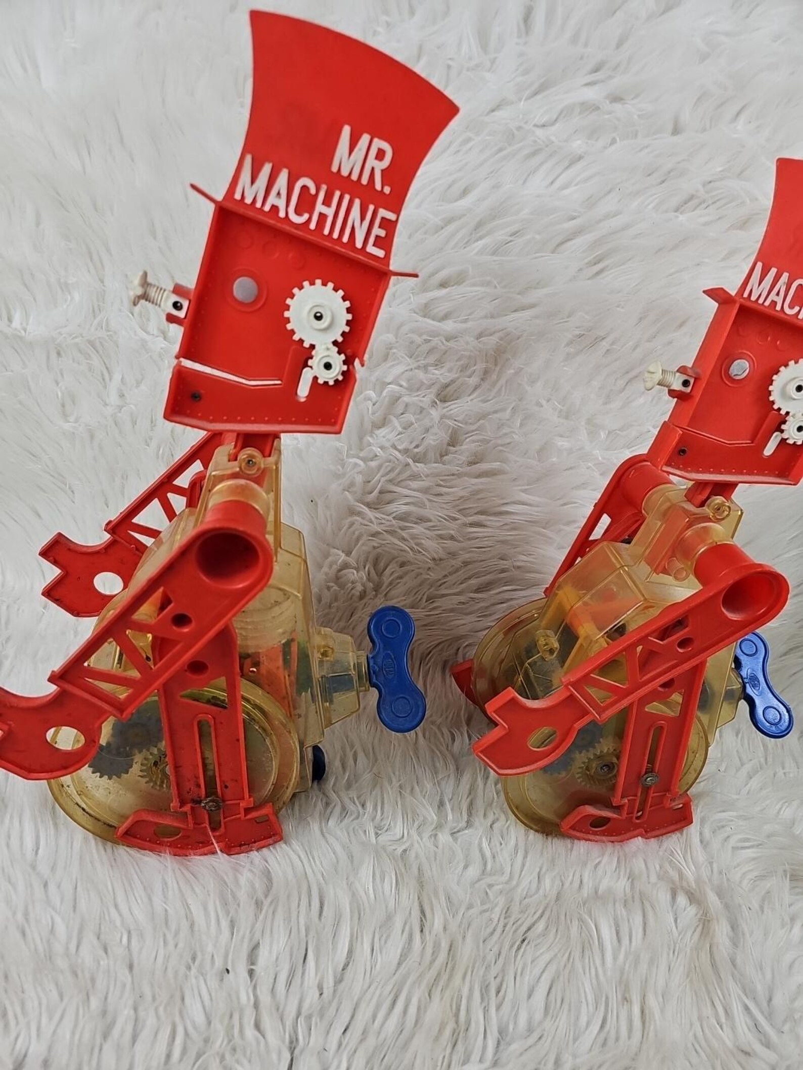2 Vintage MR. MACHINE Robot Toys Ideal Toy Co. 1961 1977 Walk N Whistle ...
