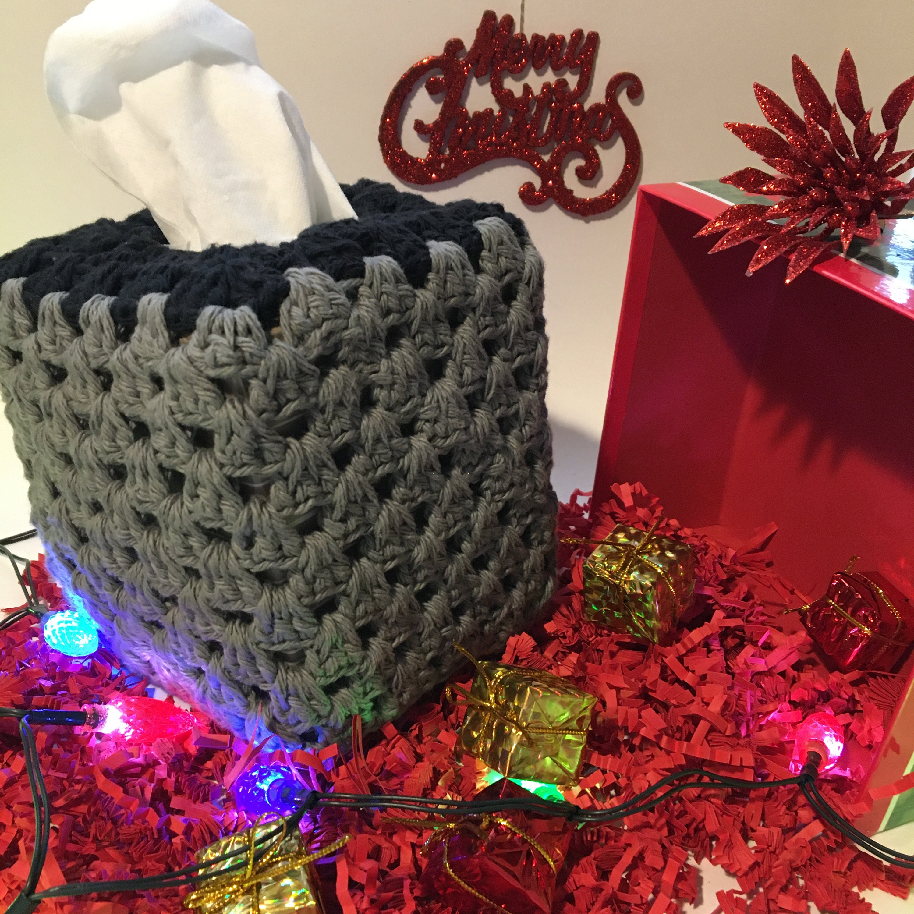 Tissue Box Cover Handmade Crochet Square Kleenex Puffs Cover | Etsy