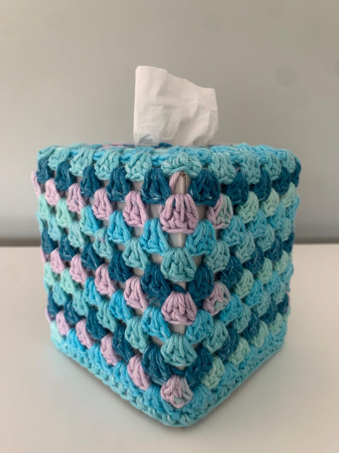 Beachy Tissue Box Cover • Handmade Crochet Square Kleenex Puffs Cover ...