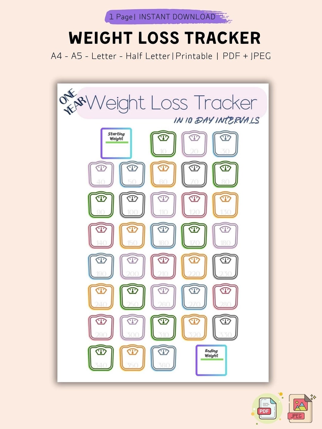 In 10 Day Intervals Weight Loss Tracker, Journal: Goals, Charts ...