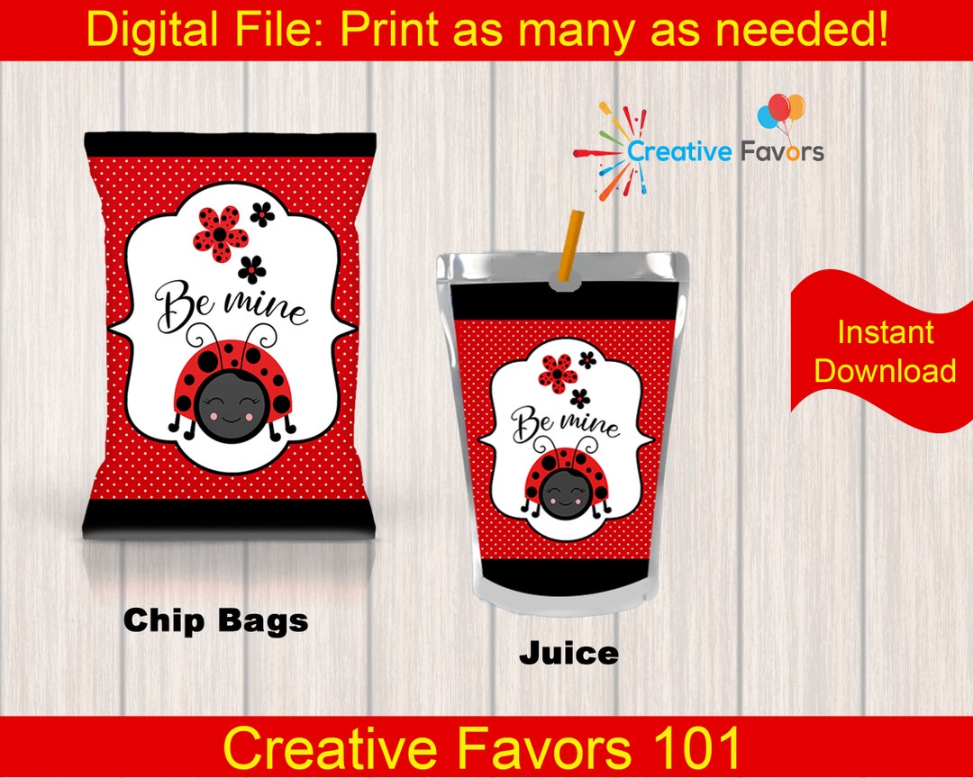 Valentine's Lady Bug Chip Bag Valentine's Party Favor Chip Bag Lady Bug ...
