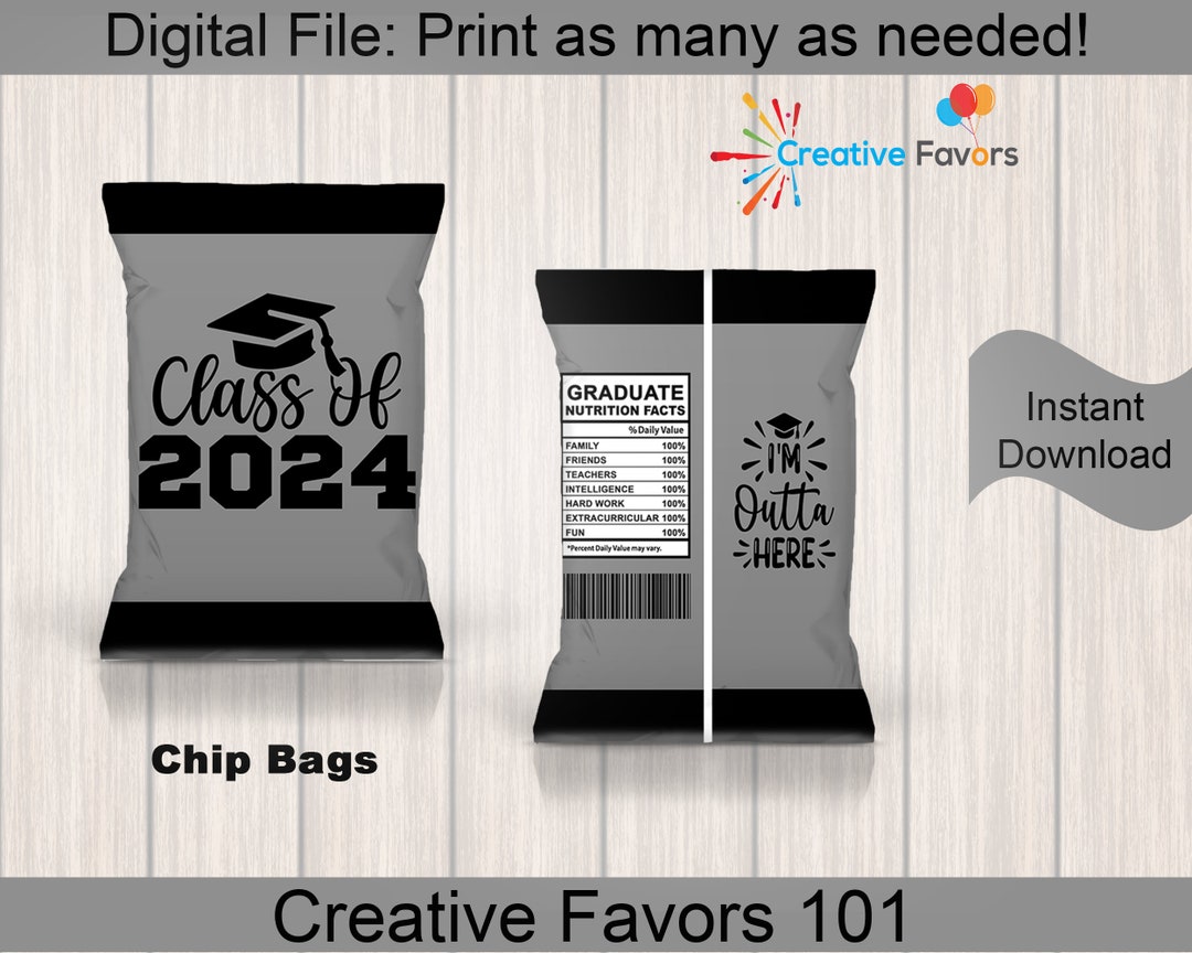 Grey and Black Graduation Chip Bags Class of 2024 Graduation Party ...