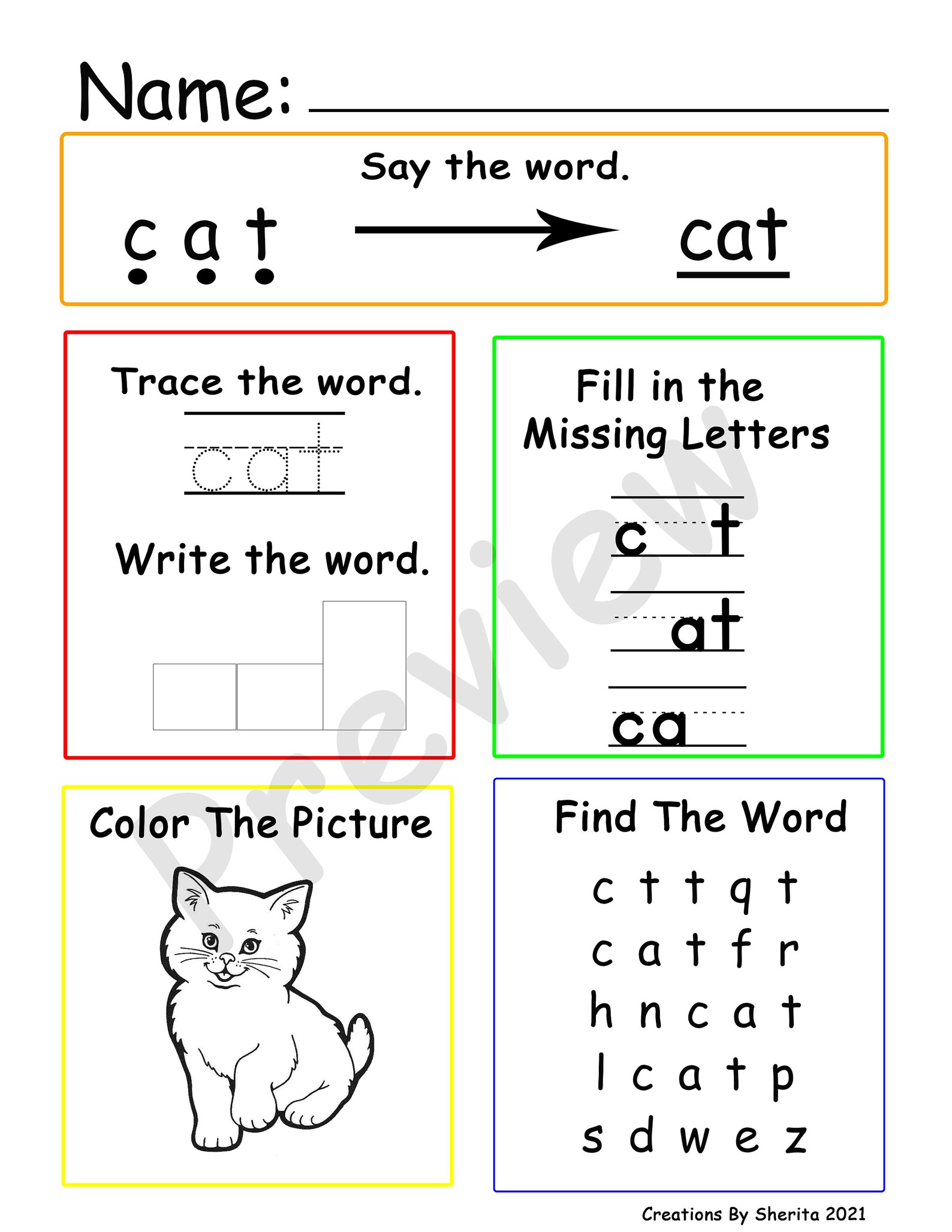 AT Word Family Worksheets, Pre-k Worksheets, Kindergarten Worksheets ...
