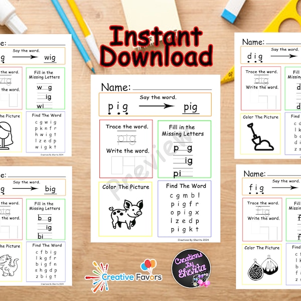 Ig Word Family Worksheets Pre K Worksheets Kindergarten Worksheets ...