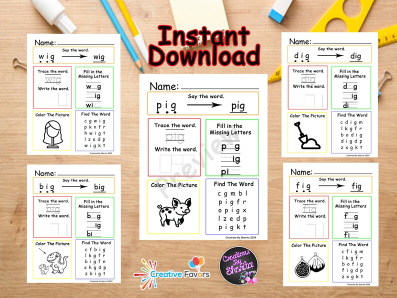 IG Word Family Worksheets, Pre-k Worksheets, Kindergarten Worksheets ...