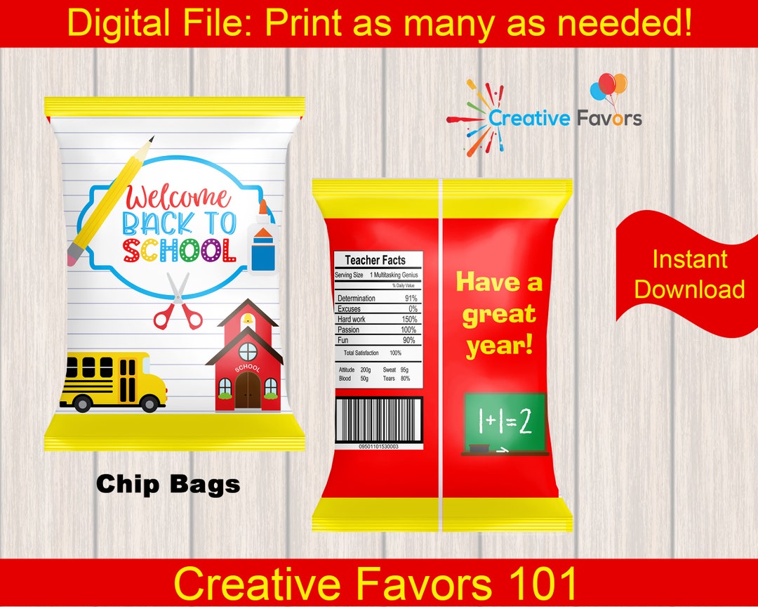 Welcome Back to School Chip Bag, First Day of School Chip Bag, Teacher ...