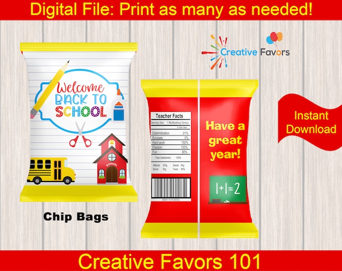 Welcome Back to School Chip Bag, First Day of School Chip Bag, Teacher ...