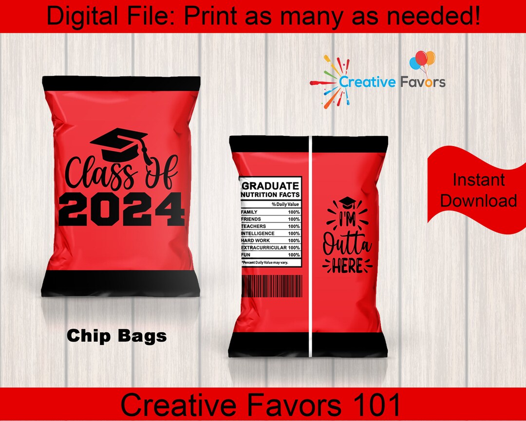 Red and Black Graduation Chip Bags Class of 2024 Graduation Party ...